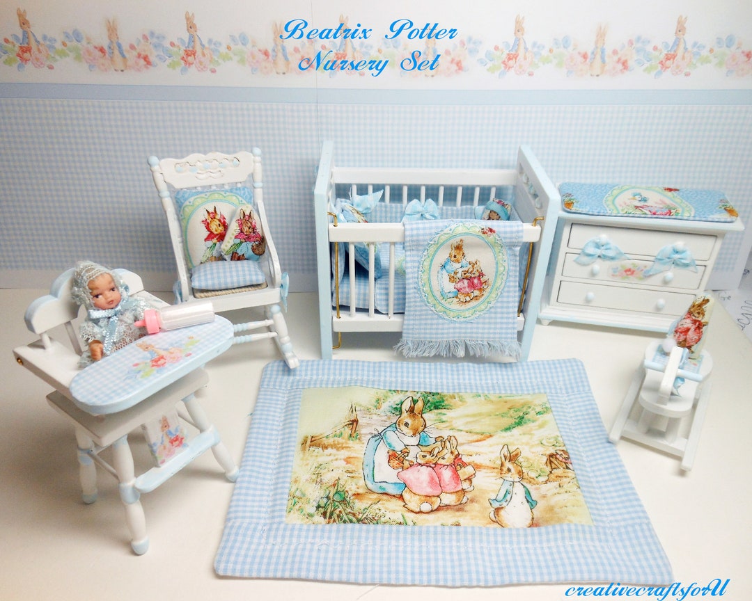 Beatrix Potter-peter Rabbit Dollhouse Nursery Set, Dressed Crib ...