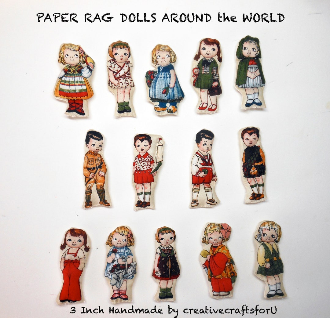 Dollhouse Rag Dolls, 3" Rag Doll, Tiny Rag Dolls, Hand Sewn, 'paper ...