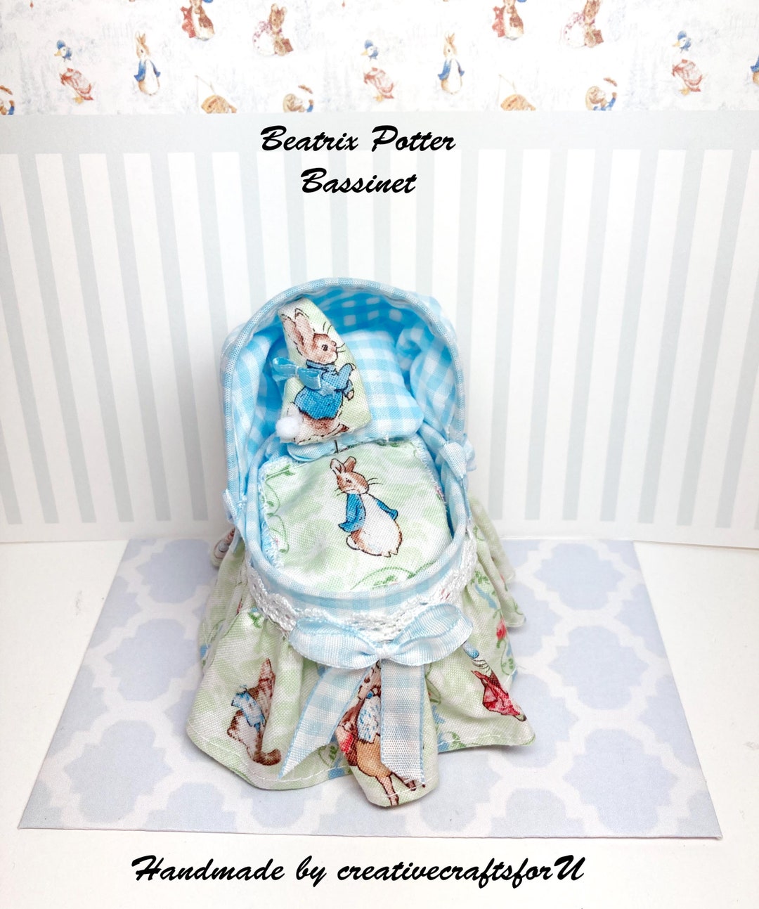 Beatrix Potter Dollhouse Bassinet, Peter Rabbit, Benjamin Bunny, Miss ...
