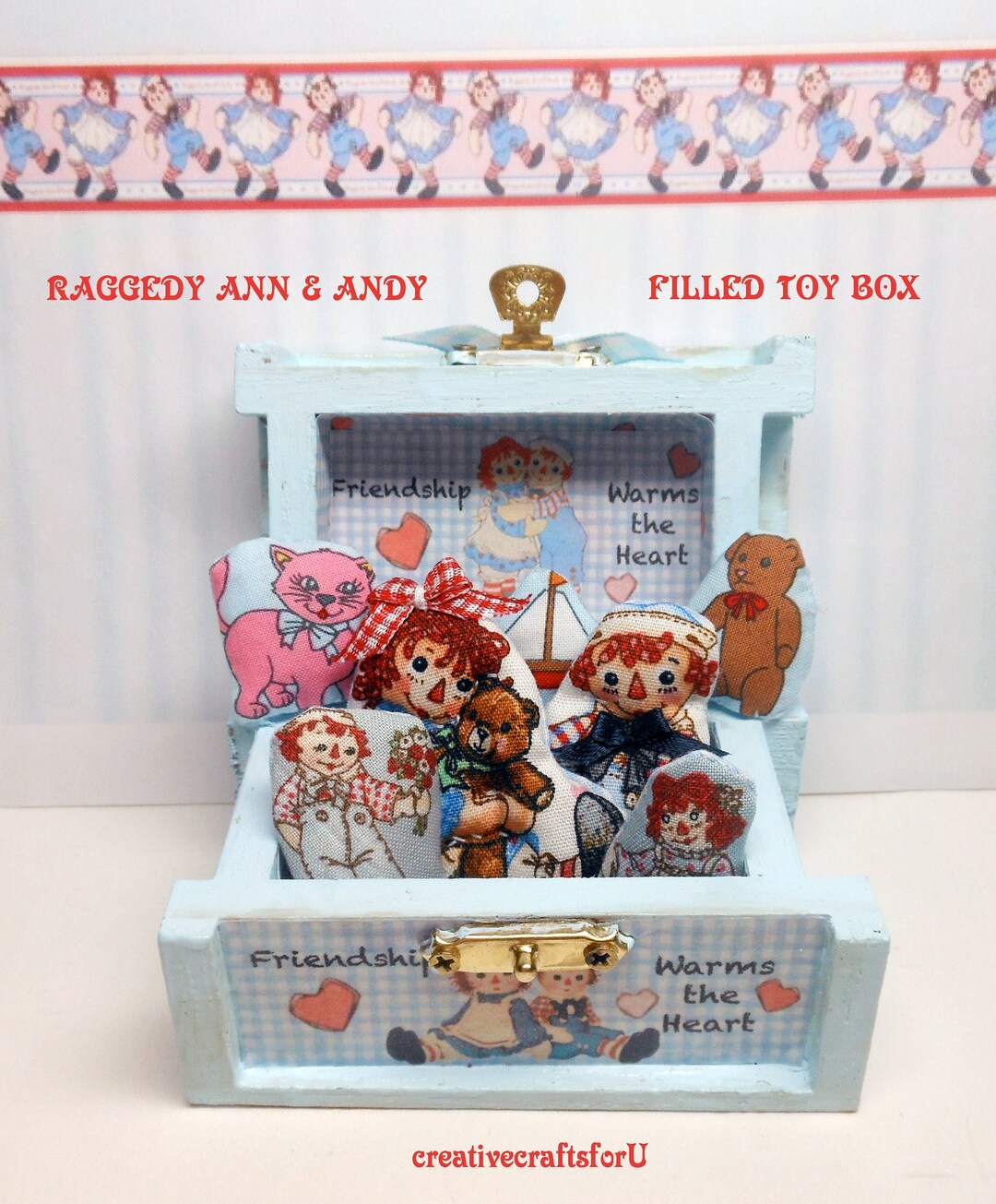 Raggedy Ann & Andy Dollhouse Filled Toy Box, Chest, Raggedy Ann and ...
