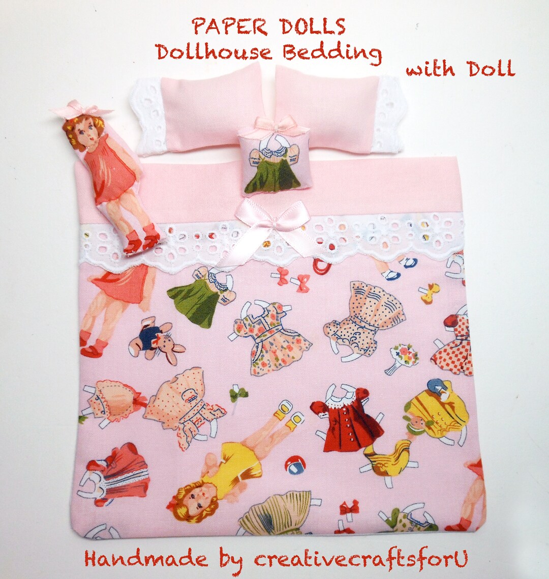 Dollhouse Bedding Set, Cute 'paper Dolls' Fabric, With Doll, Pretty ...