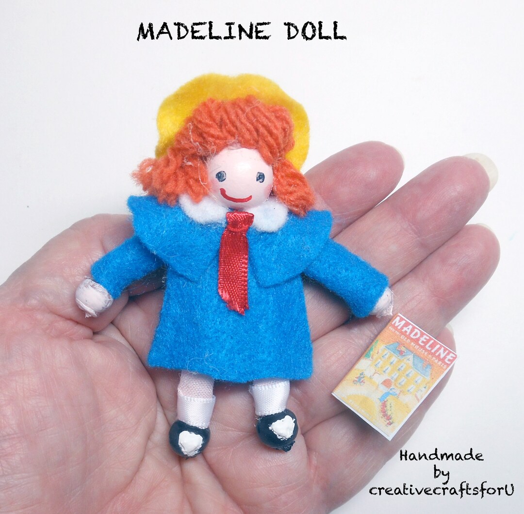 Madeline Tiny Doll, 3" Tall, Yellow Hat, Blue Coat, Bendable, Dollhouse ...