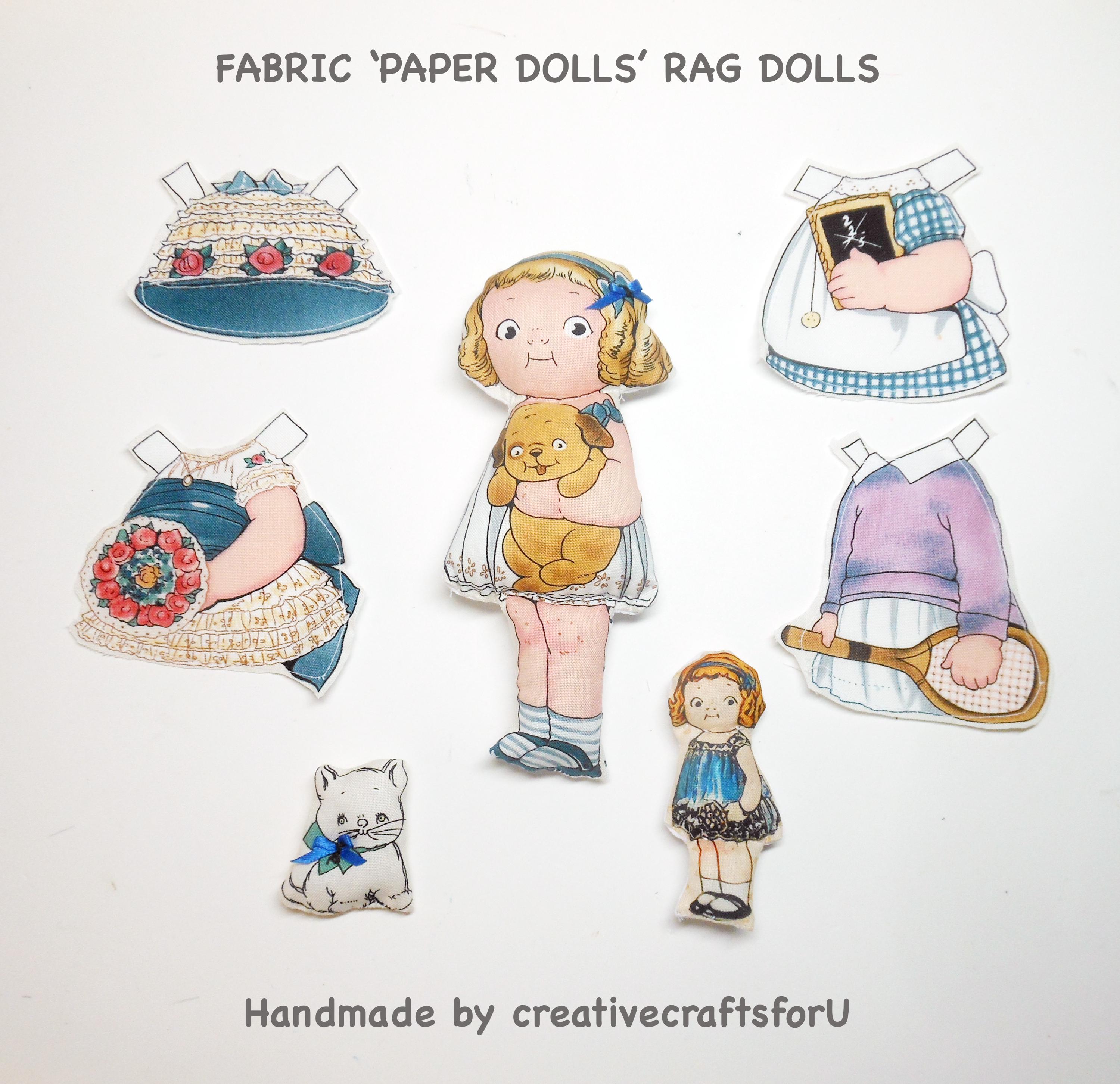 Fabric 'paper Doll', Rag Dolls, Hand Sewn Dolls, 6" and 3", Vintage ...