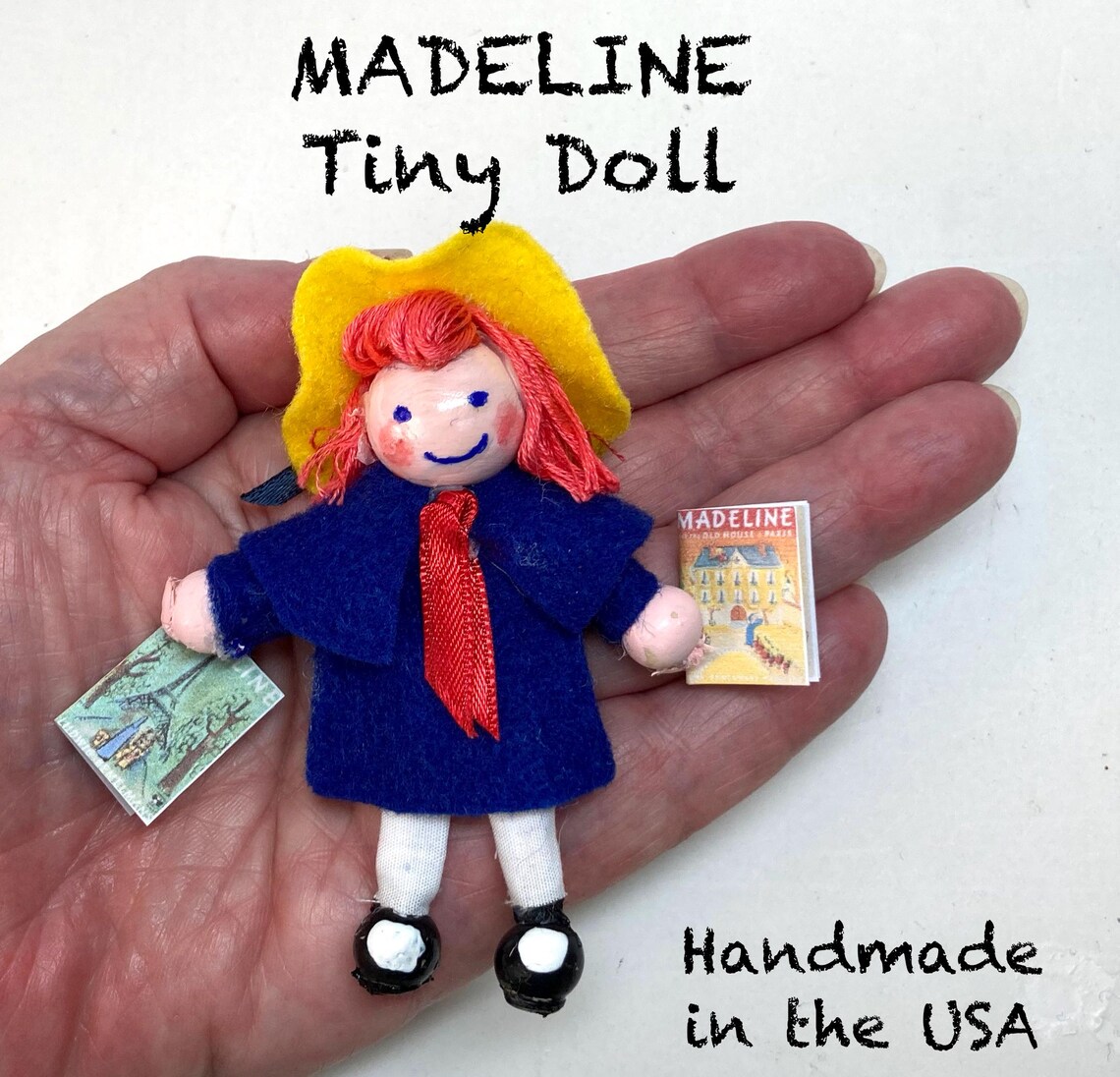 Madeline Tiny Doll, 3" Tall, Yellow Hat, Blue Coat, Bendable, Dollhouse ...