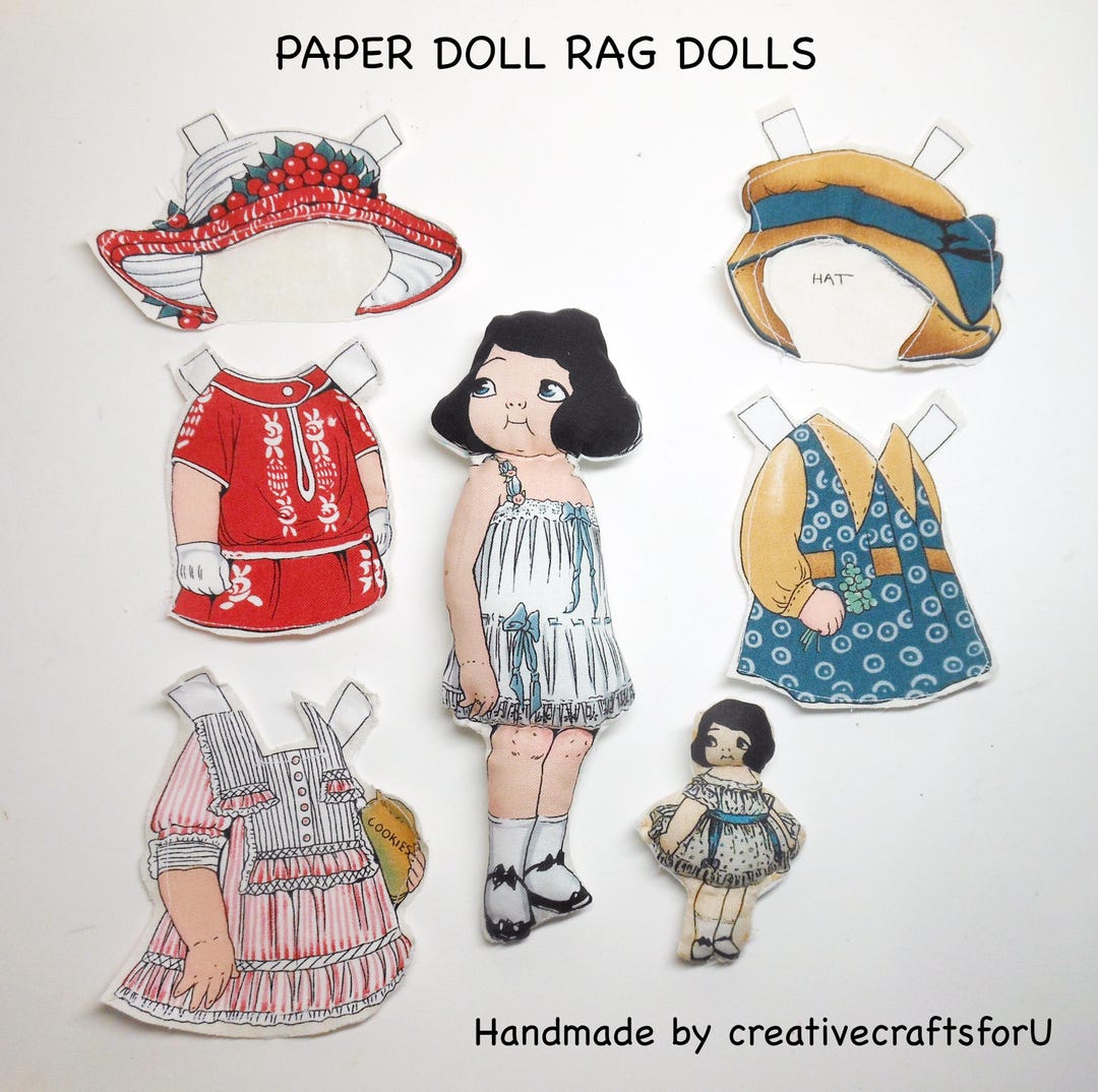 Fabric 'paper Doll', Rag Dolls, Hand Sewn Dolls, 7" and 3", Vintage ...