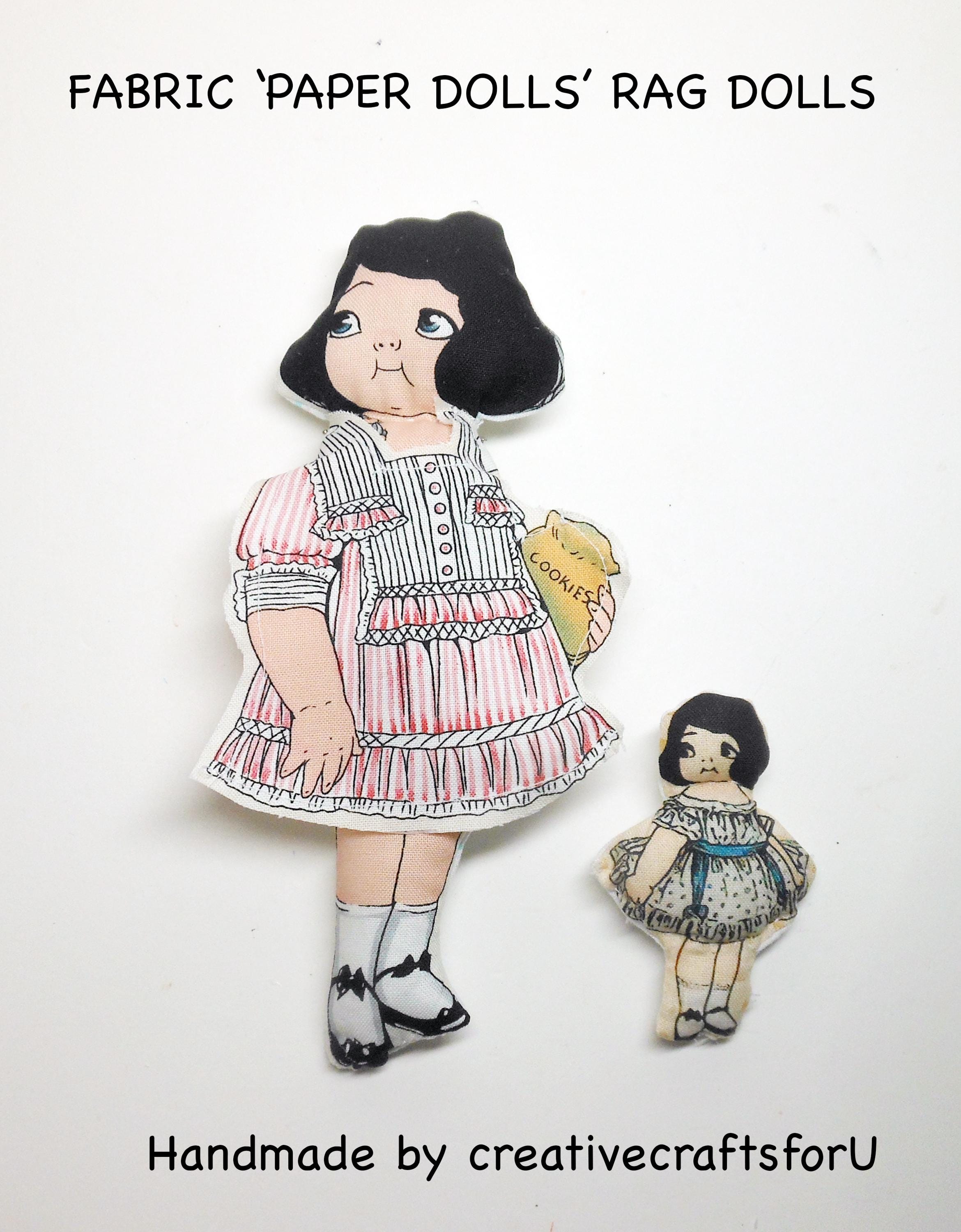 Fabric 'paper Doll', Rag Dolls, Hand Sewn Dolls, 7" and 3", Vintage ...