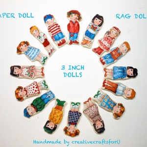 Dollhouse Rag Dolls, 3" Rag Doll, Tiny Rag Dolls, Hand Sewn Doll ...