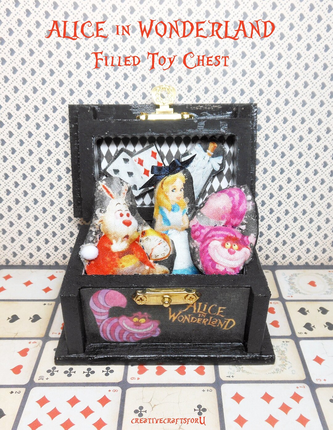 Alice in Wonderland Dollhouse Filled Toy Box, Chest, With Alice ...