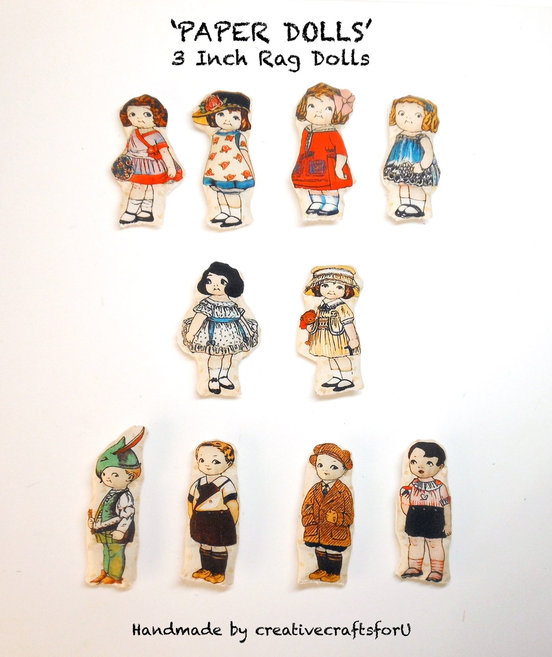 Dollhouse Rag Dolls, 3" Rag Doll, Tiny Rag Dolls, Hand Sewn Doll ...