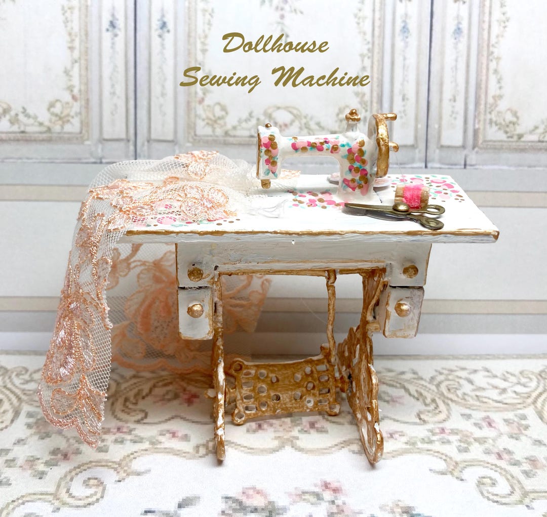 Dollhouse Sewing Machine, Antique Style Treadle Machine, Wood & Metal ...