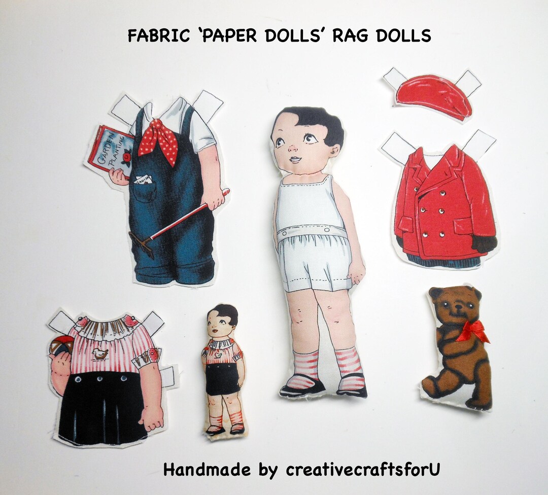 Fabric 'paper Doll', Boy Rag Dolls, Hand Sewn Dolls, 7" and 3", Vintage ...