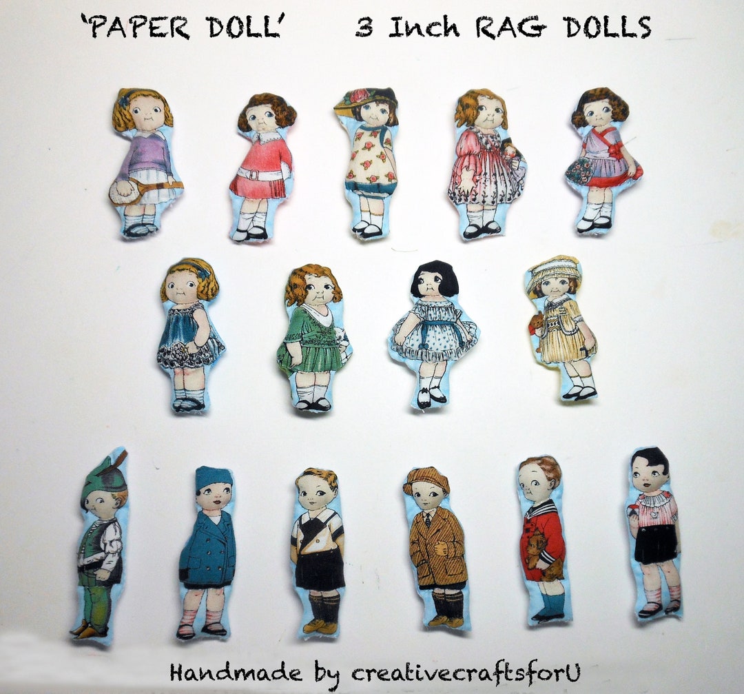 Dollhouse Rag Dolls, 3" Rag Doll, Tiny Rag Dolls, Hand Sewn Doll ...