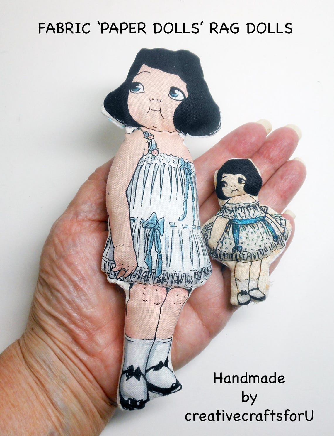 Fabric 'paper Doll', Rag Dolls, Hand Sewn Dolls, 7" and 3", Vintage ...