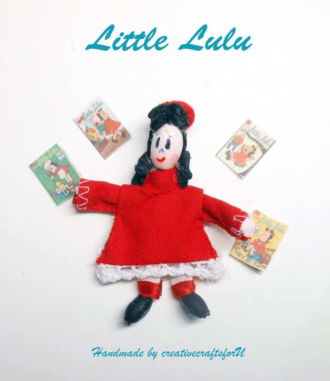 Little Lulu Doll, 2 1/2" Tall, Red Hat, Red Dress, Comic Books ...