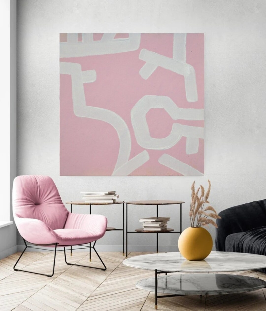 SALE Pink Blocks LARGE 30"x30" Unstretched Canvas Painting Abstract ...