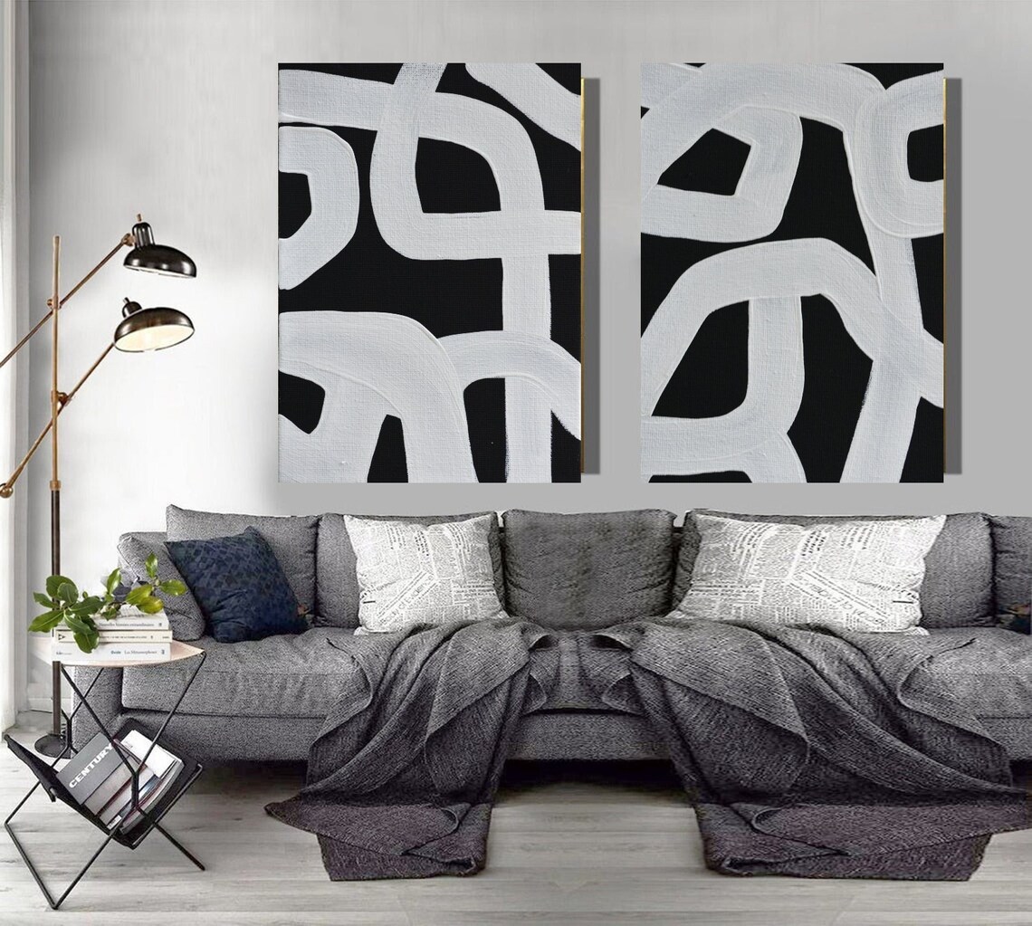 B/W Large Oversized 36 X 48 Canvas Painting - Etsy