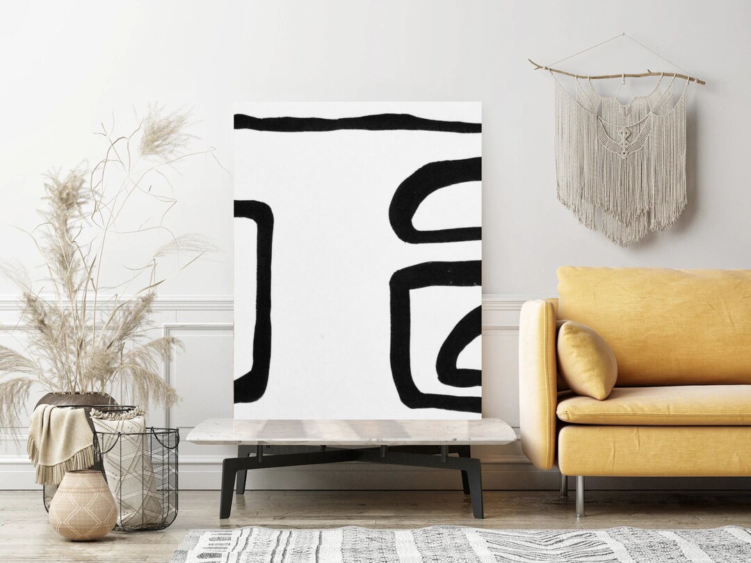 B/W Large Oversized 36" X 48" Canvas Painting Abstract Minimalist ...