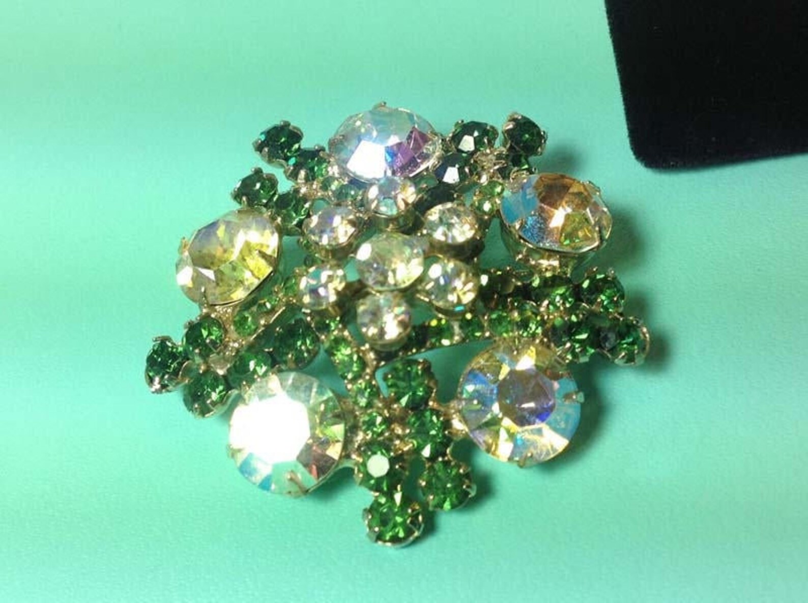Juliana Emerald Green & AB Rhinestones Brooch, Gold Plated - Etsy
