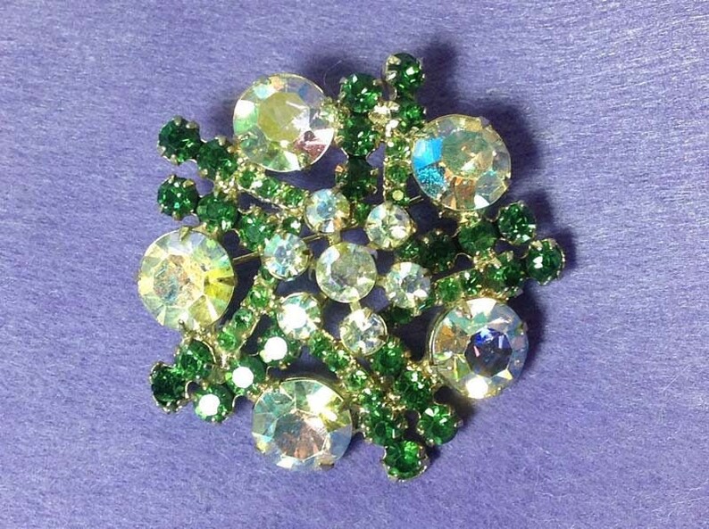 Juliana Emerald Green & AB Rhinestones Brooch, Gold Plated - Etsy