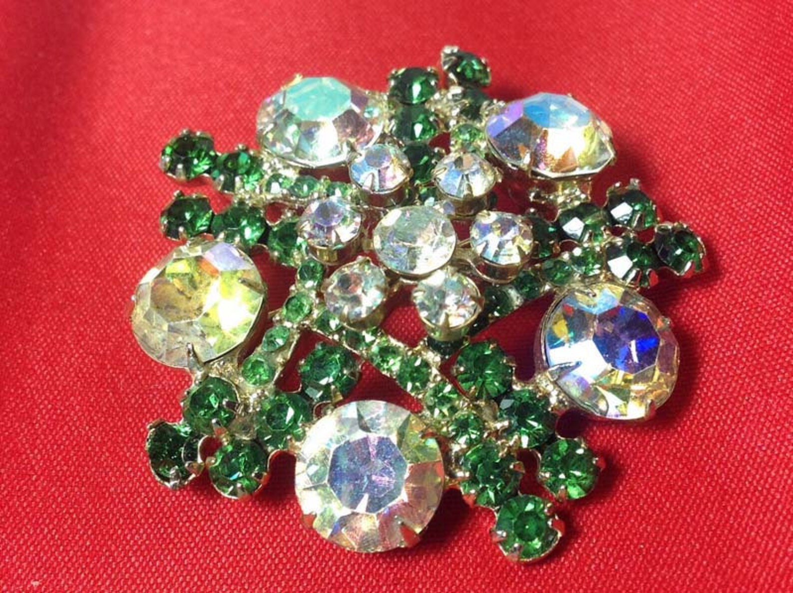 Juliana Emerald Green & AB Rhinestones Brooch, Gold Plated - Etsy