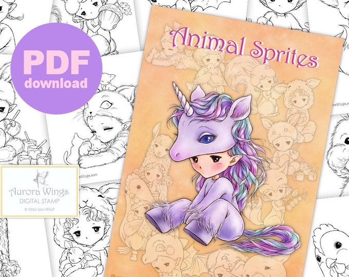 PDF Animal Sprites Coloring Book - 12 Adorable Animal Sprite Elf Images ...