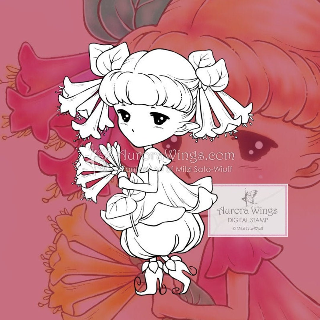 PNG and JPG Trumpet Honeysuckle Sprite Aurorawings Digital Stamp Cute ...