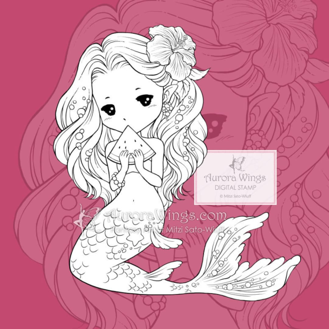 PNG JPG Summer Sprite With Watermelon - Aurora Wings Digital Stamp ...