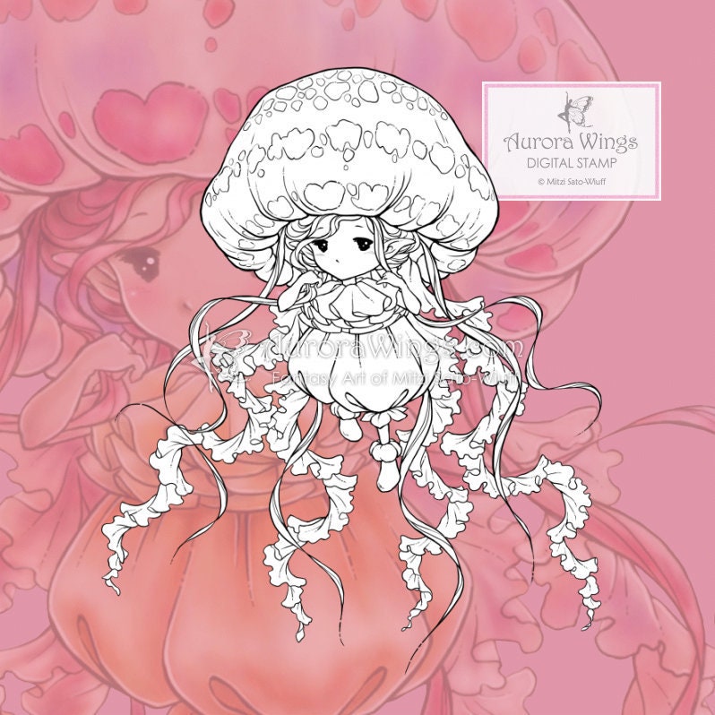 Digital Stamp Whimsical Jellyfish Sprite JPG PNG Instant - Etsy Norway
