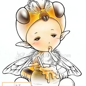 Digital Stamp PNG and JPG Honey Bee Sprite Sleepy Honeybee With a Pot ...