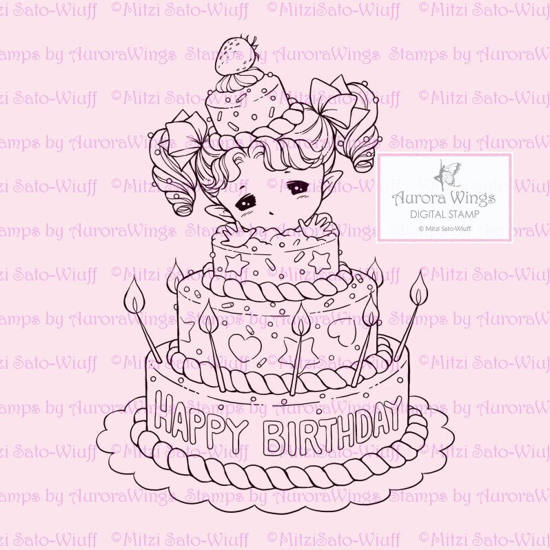 Birthday Cake Sprite PNG JPG Digital Stamp Coloring Page - Etsy UK