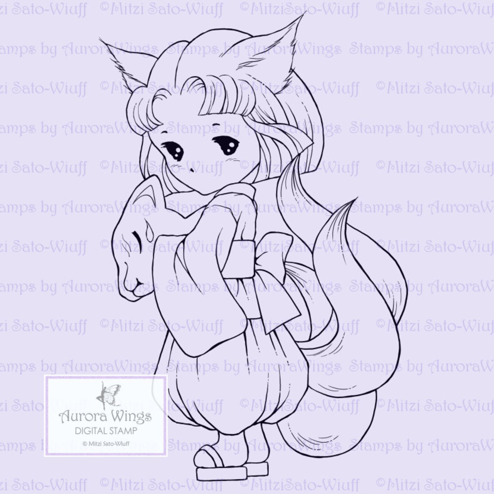 Kitsune Girl Sprite Adorable Japanese Fox Elf Fairy Line - Etsy