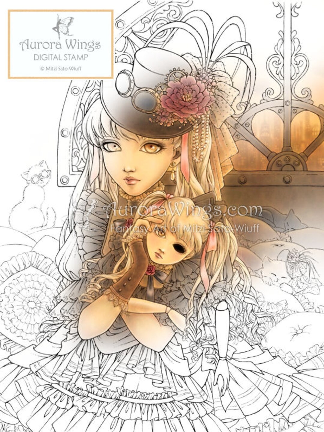 Instant Download Digital Stamp Steampunk Girl W/ a Doll Full Ver ...