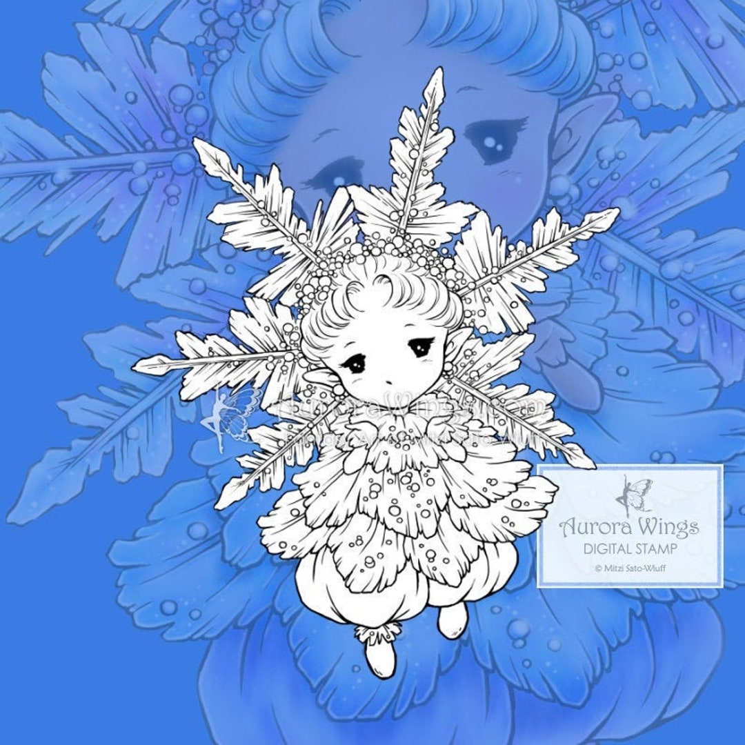 Snowflake Sprite - Aurora Wings Digital Stamp - Adorable Christmas ...