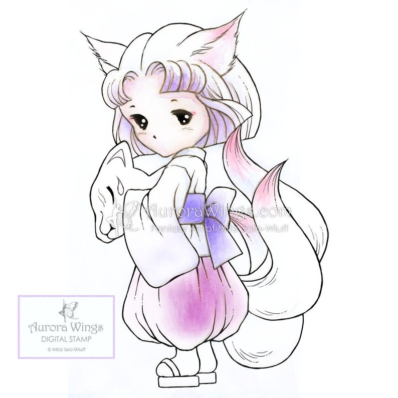 Kitsune Girl Sprite Adorable Japanese Fox Elf Fairy Line - Etsy