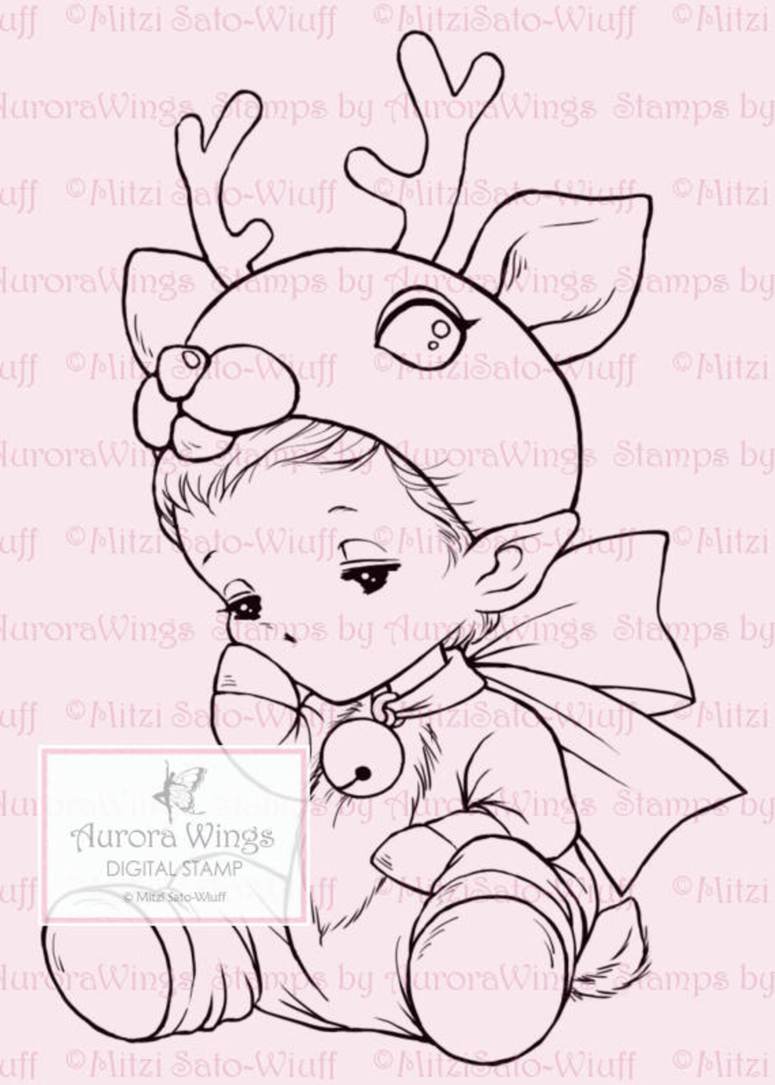 Reindeer Sprite Aurora Wings Line Digital Stamp Holiday - Etsy