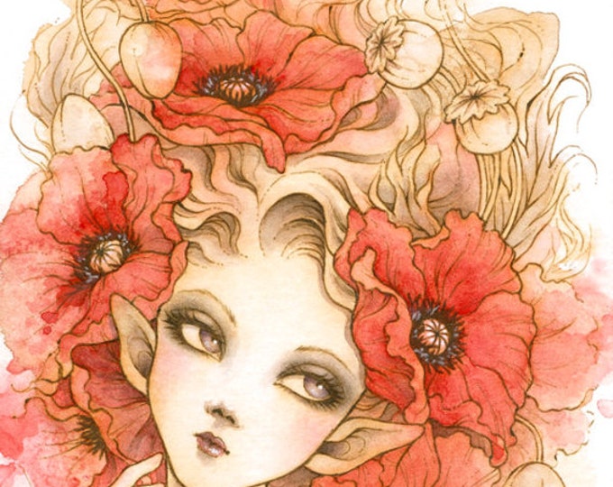 Red Poppy Fairy Free Shipping to US Big Eye Elf Fae With - Etsy