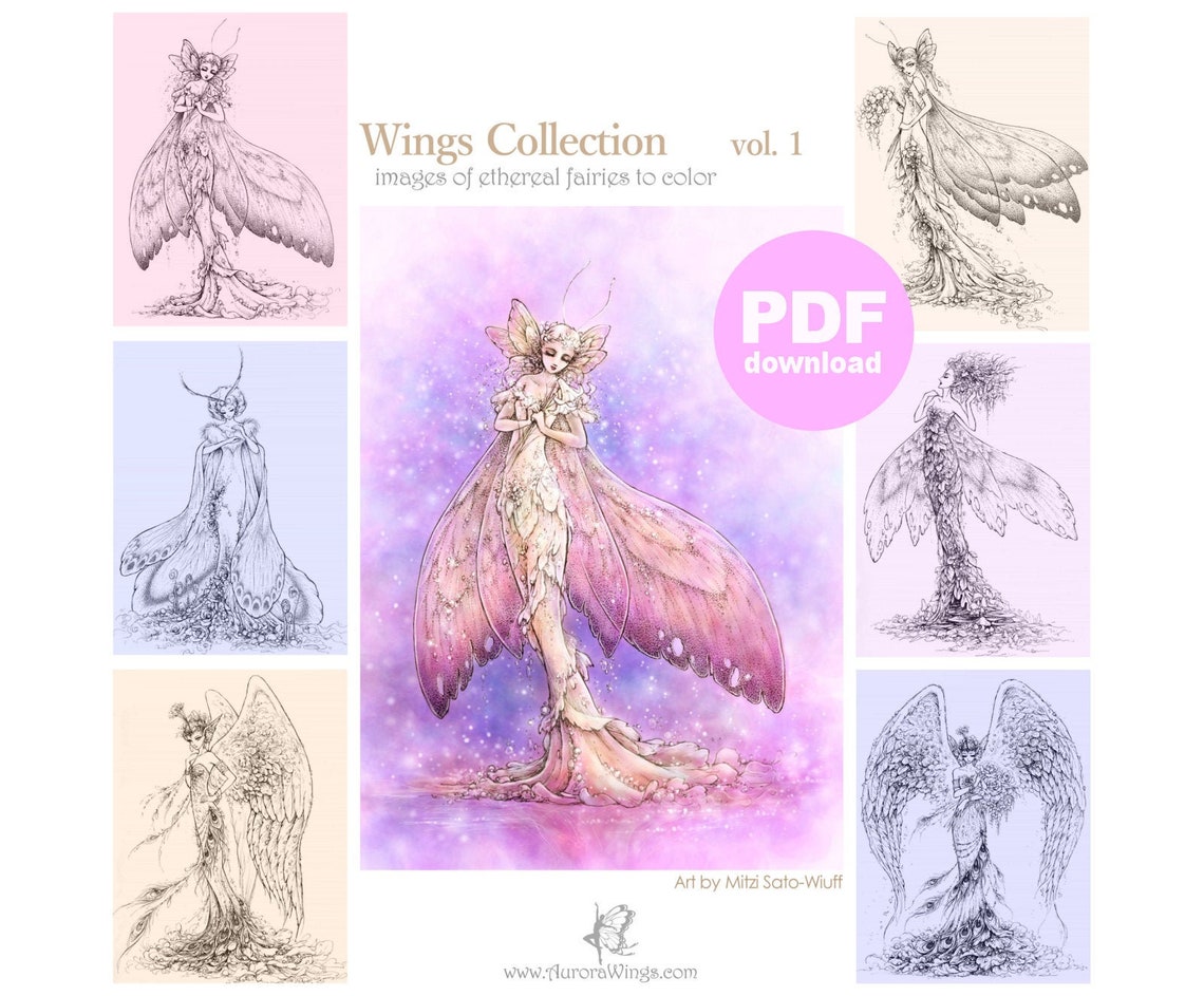 PDF Adult Coloring Page Bundle Wings Collection Vol. 1 - Etsy
