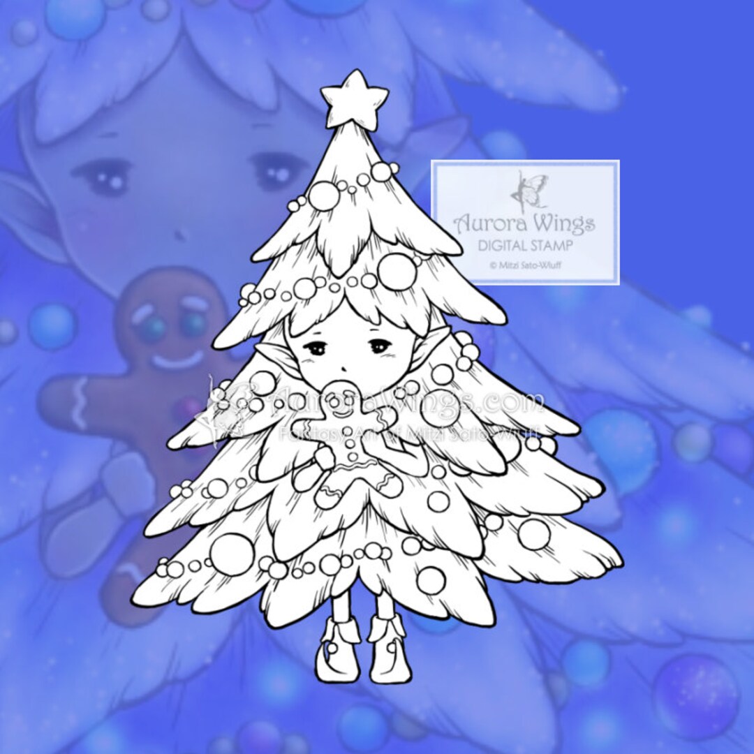 JPG and PNG Digital Stamp Christmas Tree Sprite Gingerbread - Etsy