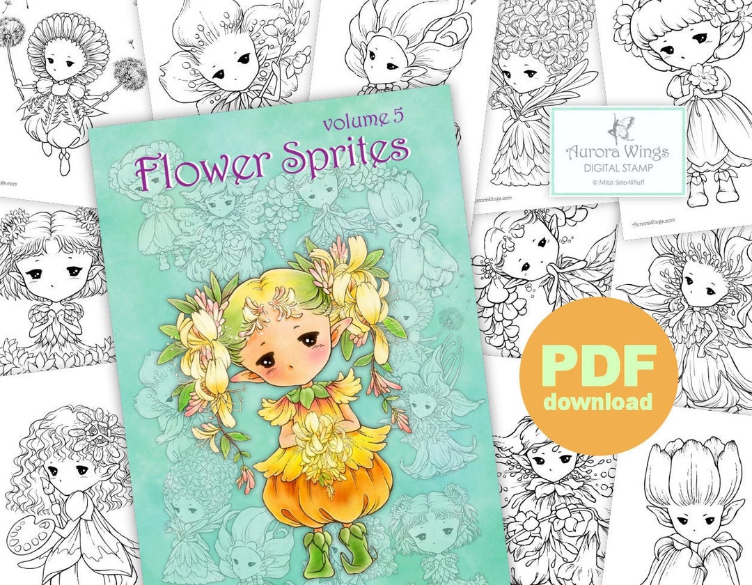 PDF Flower Sprites Coloring Book Vol. 5 - 12 Adorable Garden Fairy Elf ...