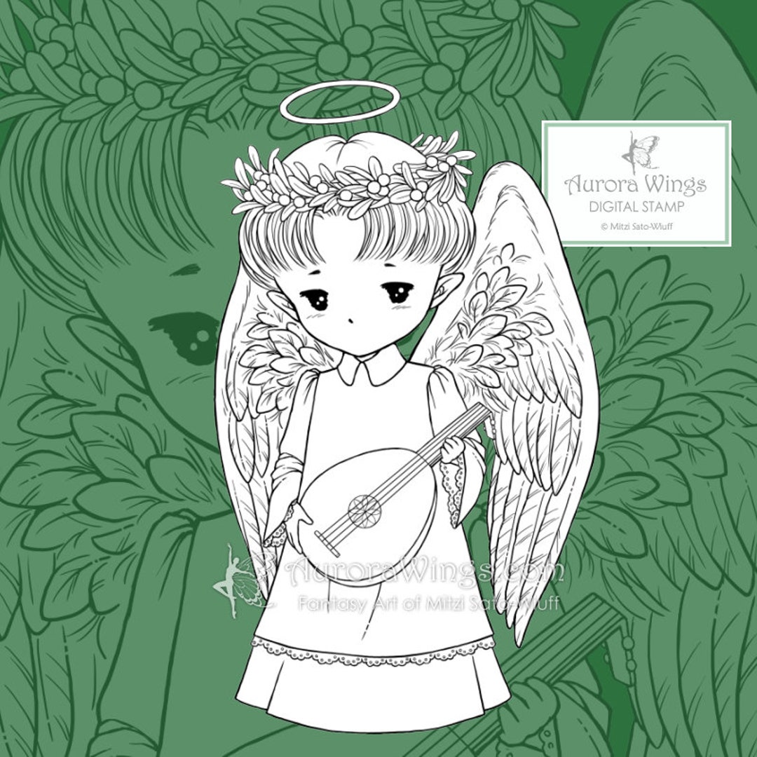 Lute Angel Sprite Whimsical Holiday Christmas Angel Line - Etsy