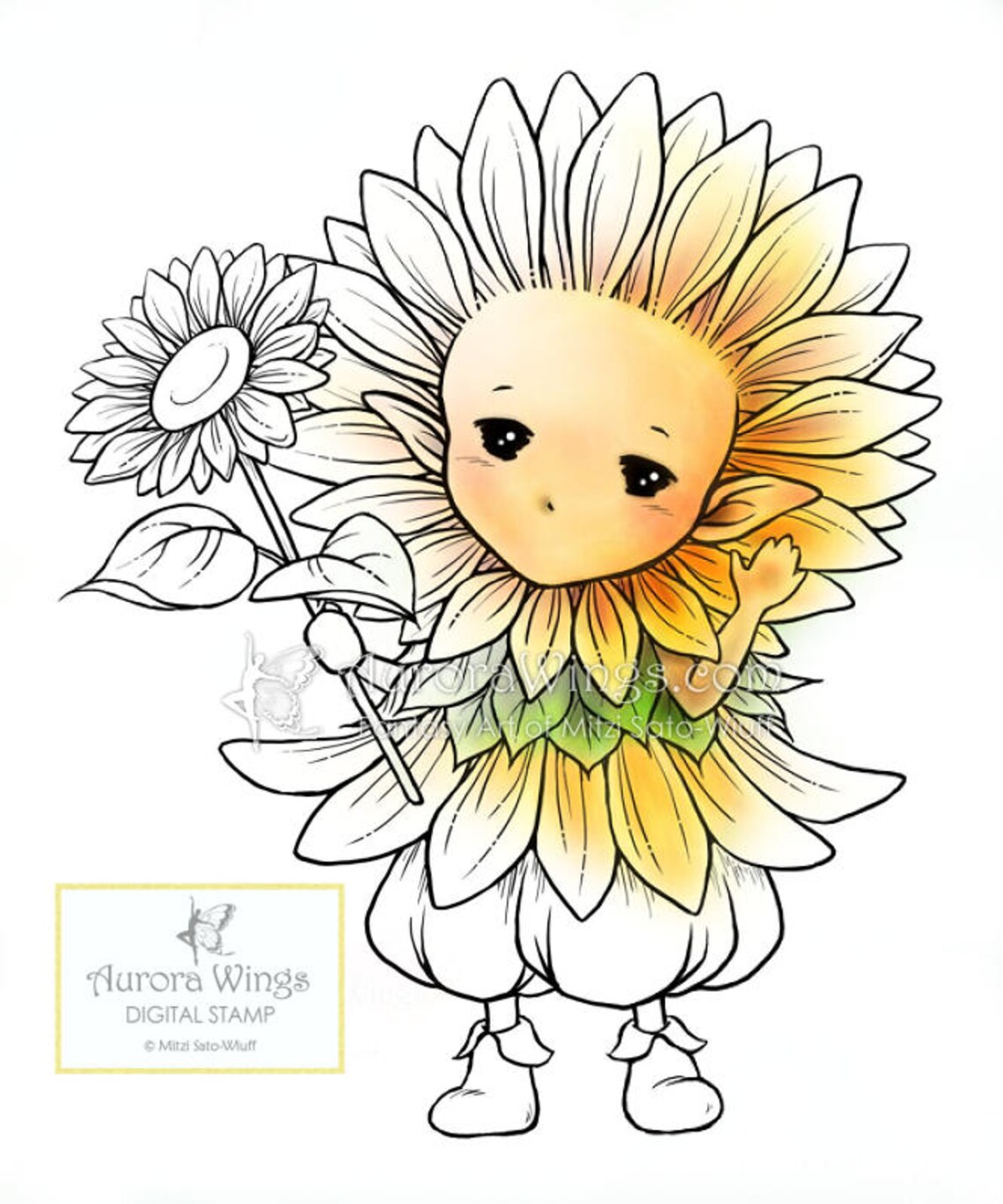 Digital Stamp JPG PNG Sunflower Sprite Whimsical Sunflower - Etsy