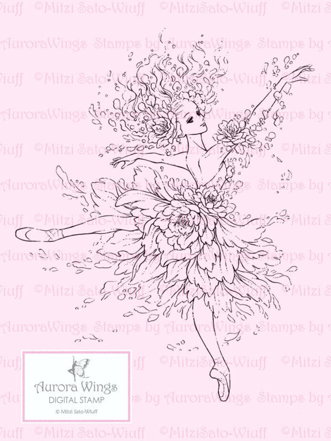 Digital Stamp Ballet Flower Ballerina Graceful Dancer in | Etsy