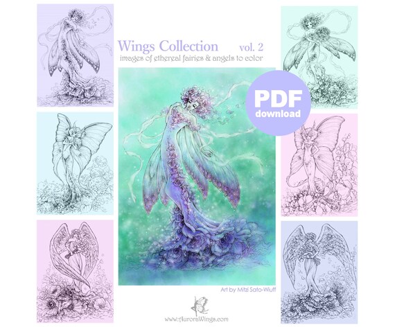 PDF Adult Coloring Page Bundle Wings Collection Vol. 2 6 - Etsy