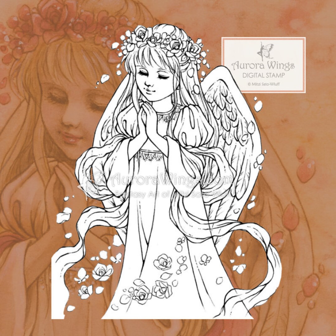 JPG PNG Digital Stamp - Instant Download - Rose Angel - Digistamp ...