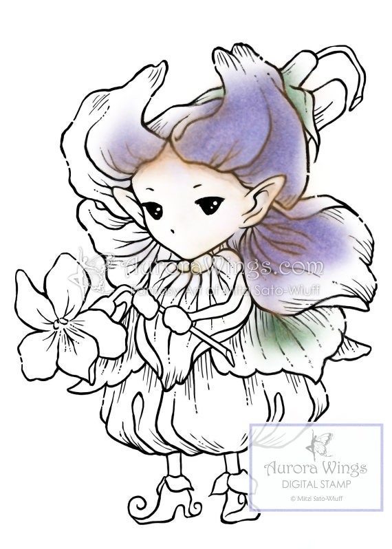 Items similar to Digital Stamp - Whimsical Wild Violet Sprite - Instant ...