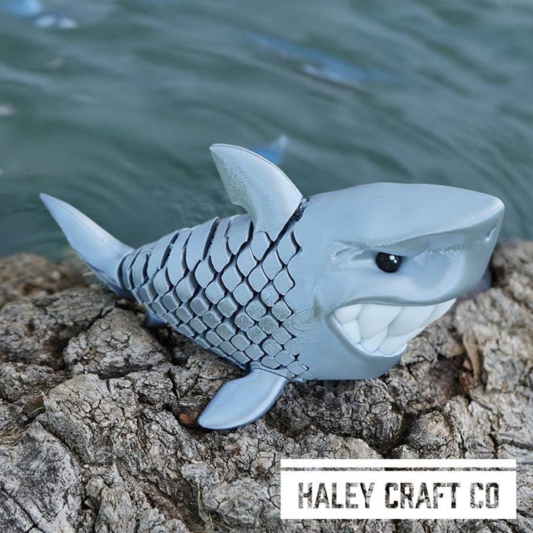 7" 3D Printed Great White Shark Fidget, Articulated Shark Fidget, Shark ...