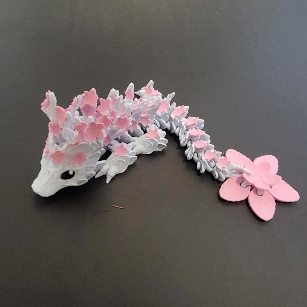 Cinderwing 3D Printed Articulated Dragon: White Cherry Blossom Fidget ...