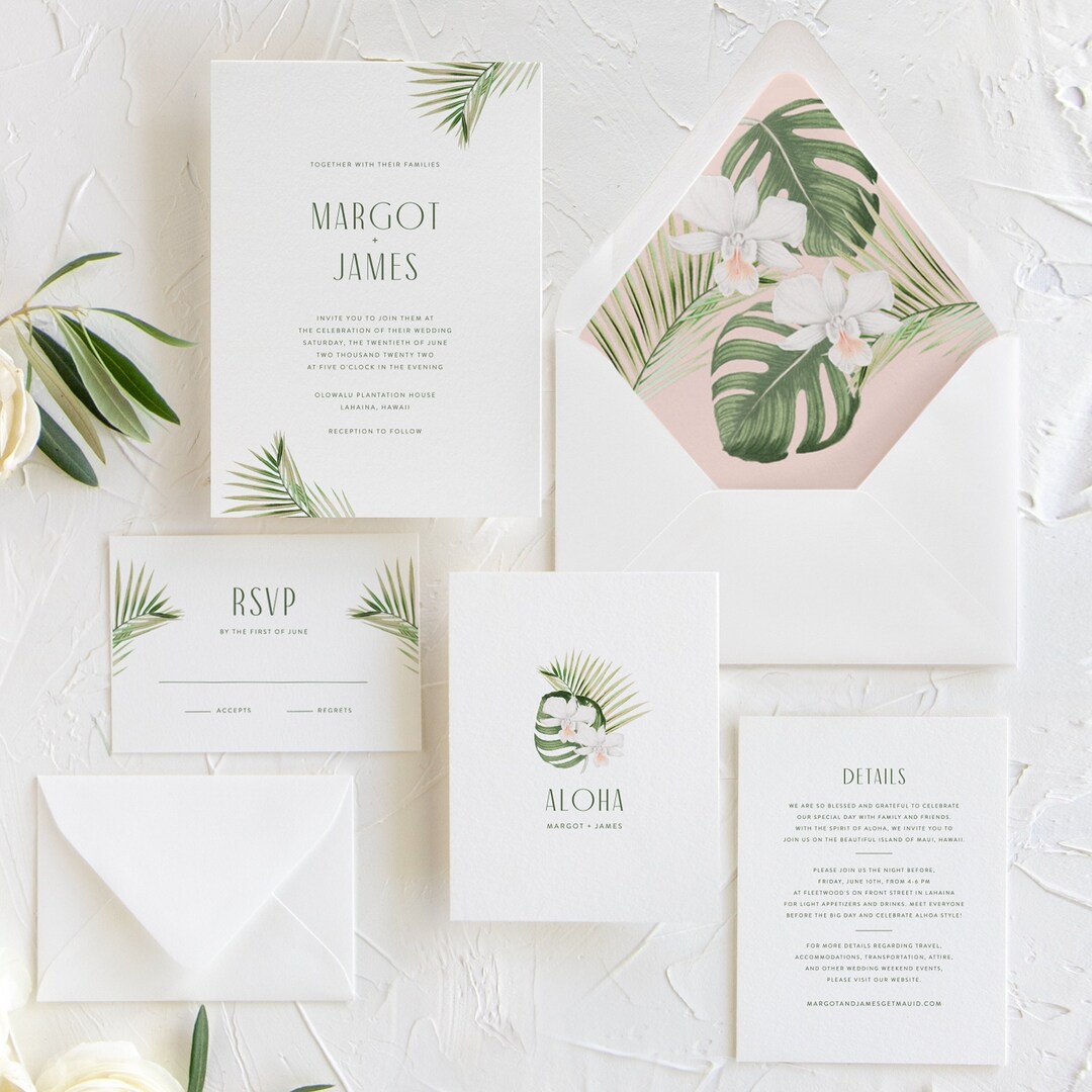 Hawaii Wedding Invitation Tropical Floral Save the Date Destination ...