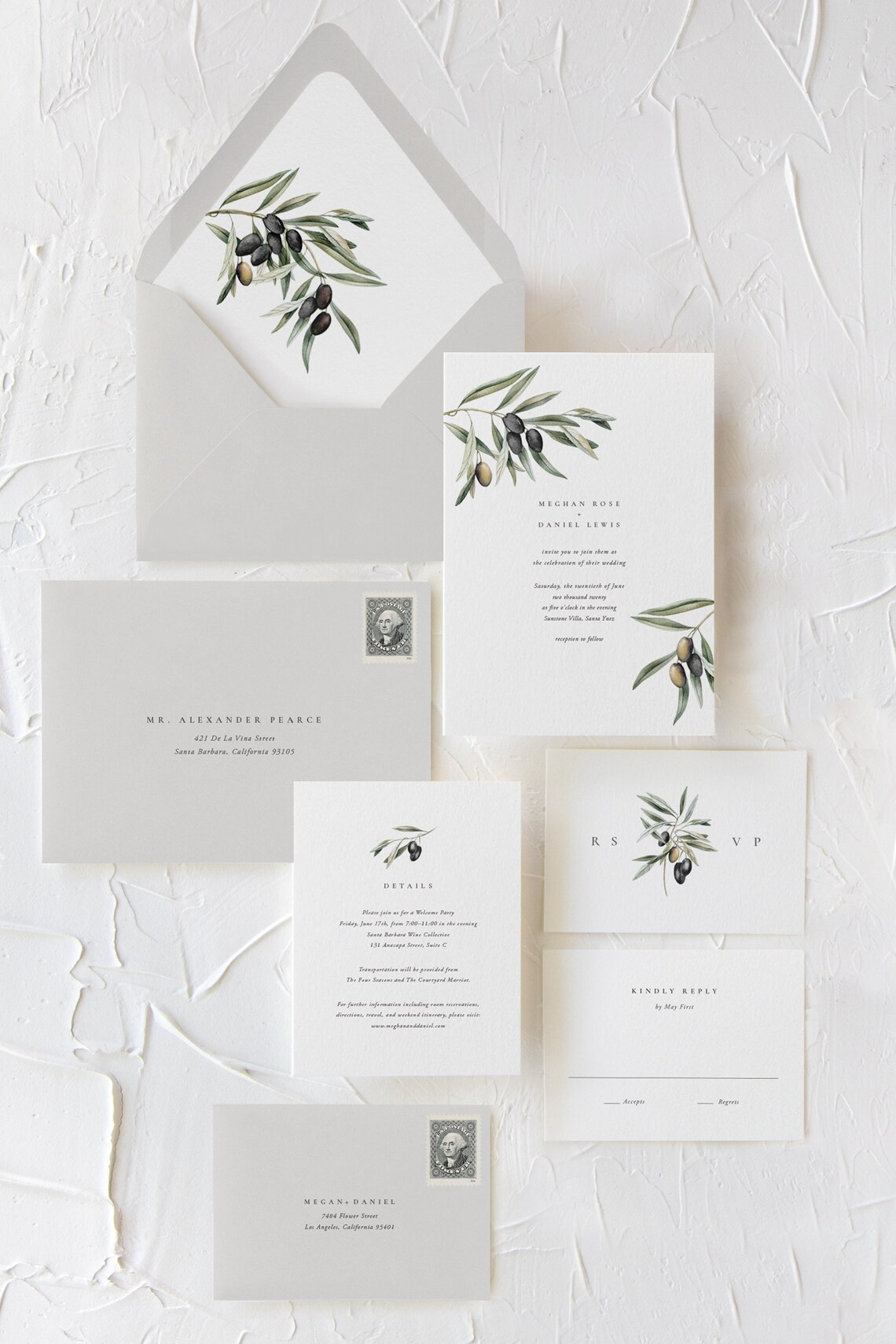 SAMPLE Olive Wedding Invitation Watercolor Greenery Wedding - Etsy