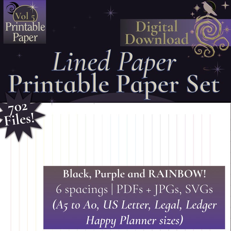 Printable Lined Paper Pack: 6 Spacings, 3 Styles (PDF, JPG, SVG) - Etsy